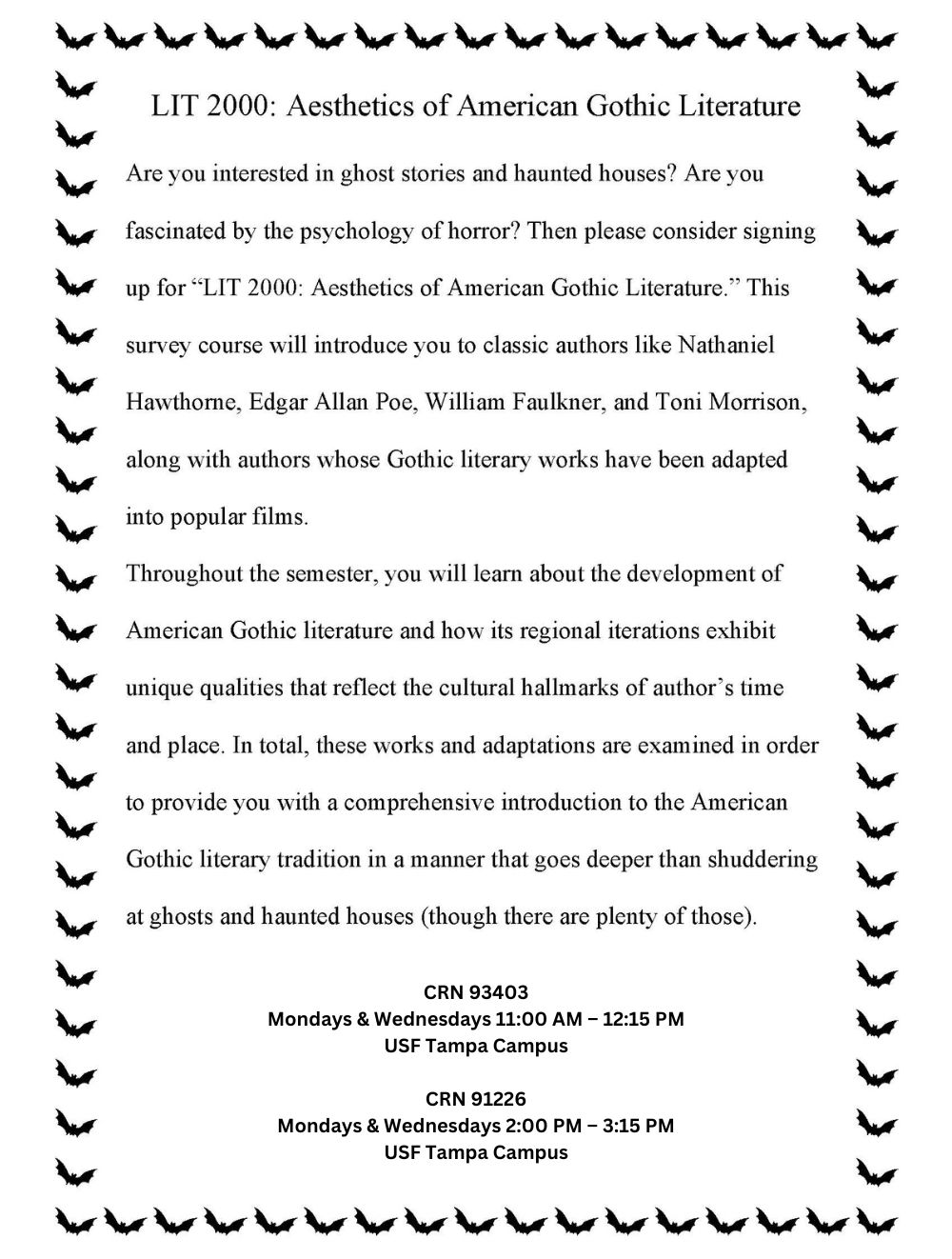 Courses | USF English | Undergraduate | University of South Florida