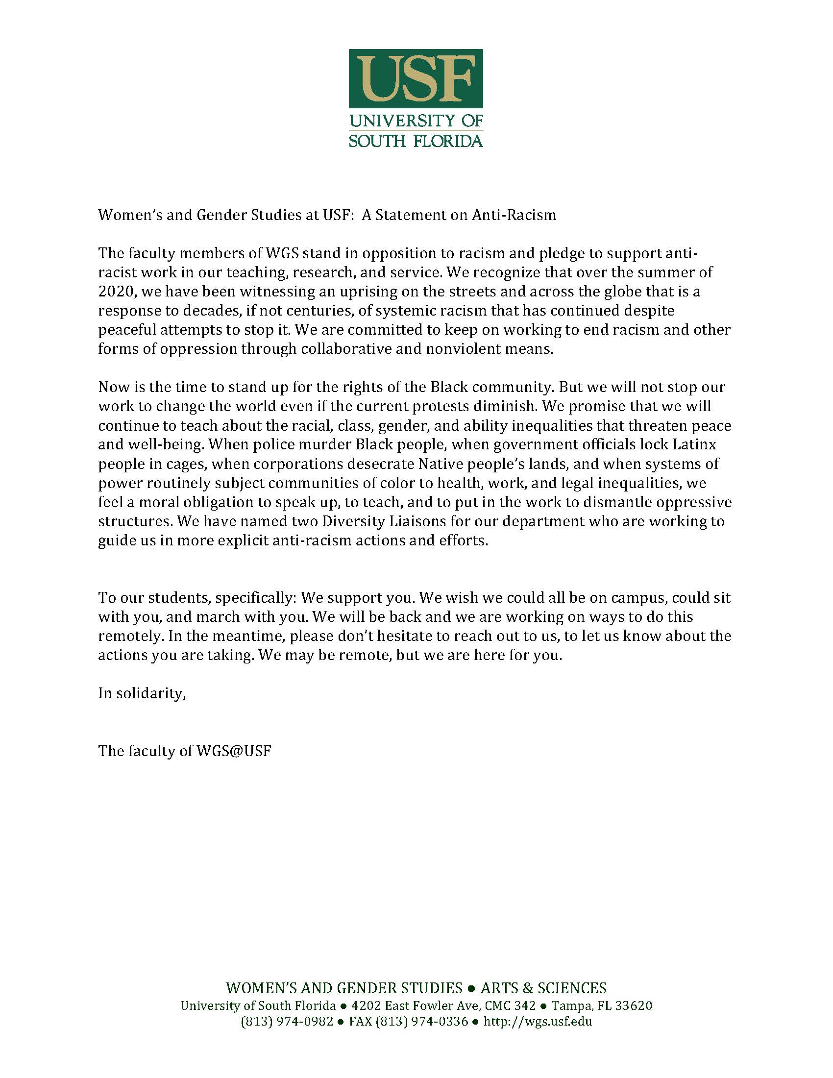 Anti-Racism | Department of Women’s, Gender, and Sexuality Studies | College of Arts & Sciences ...